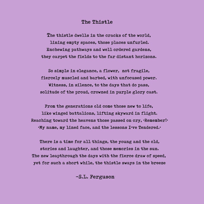 THE THISTLE Poem by SL Ferguson Downloadable Jpg for Home Decor - Etsy