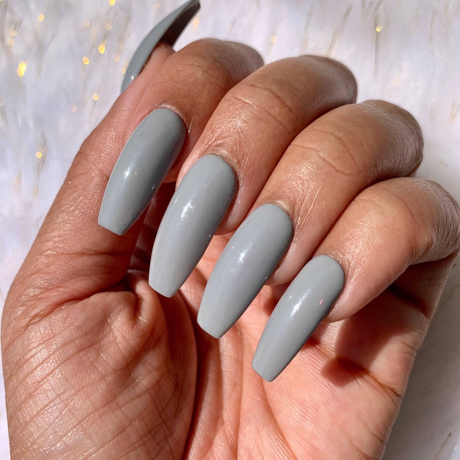 Gray Press On Nail Set Long Square Short Coffin Nails Etsy
