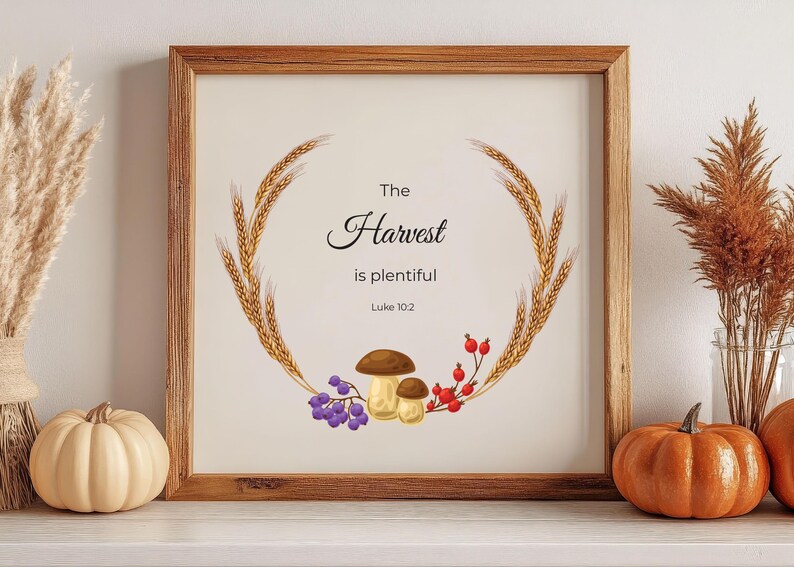 Thanksgiving Bible Verse Wall Art: Harvest is Plentiful (12x12 Digital ...