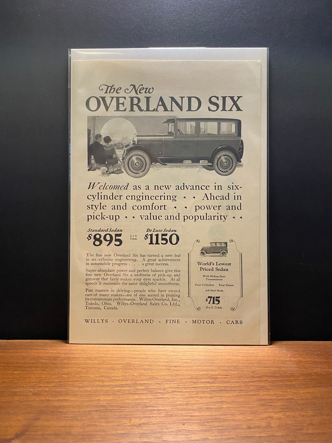 1925 Overland Six Car Original Vintage Print Advertisement - Etsy