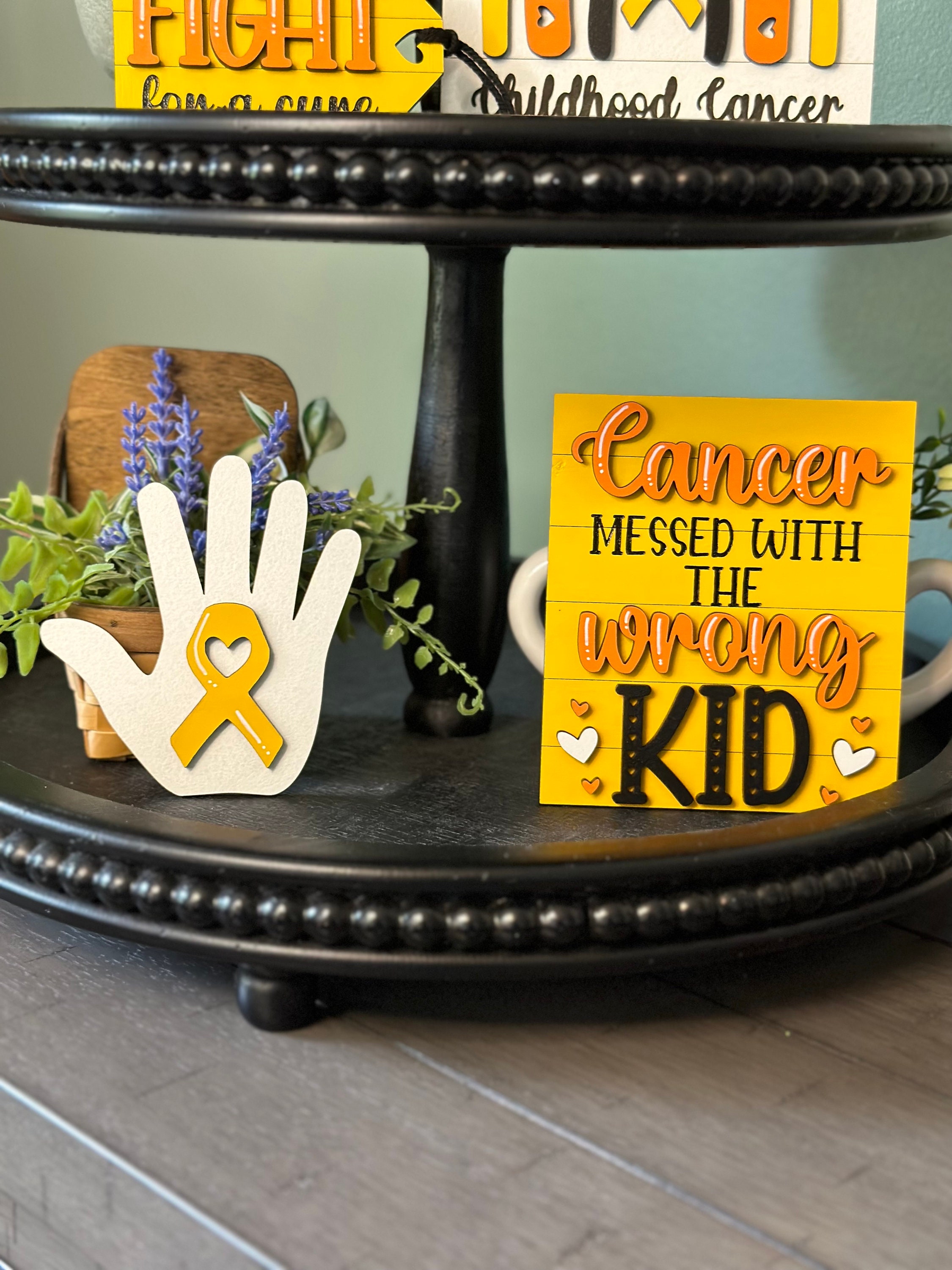 Childhood Cancer Awareness Tiered Tray Decor / Yellow Gold Ribbon ...
