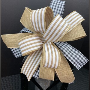 9.5” Tan, White and Black Check Lantern Bow / Wreath Bow / Mailbox Bow ...