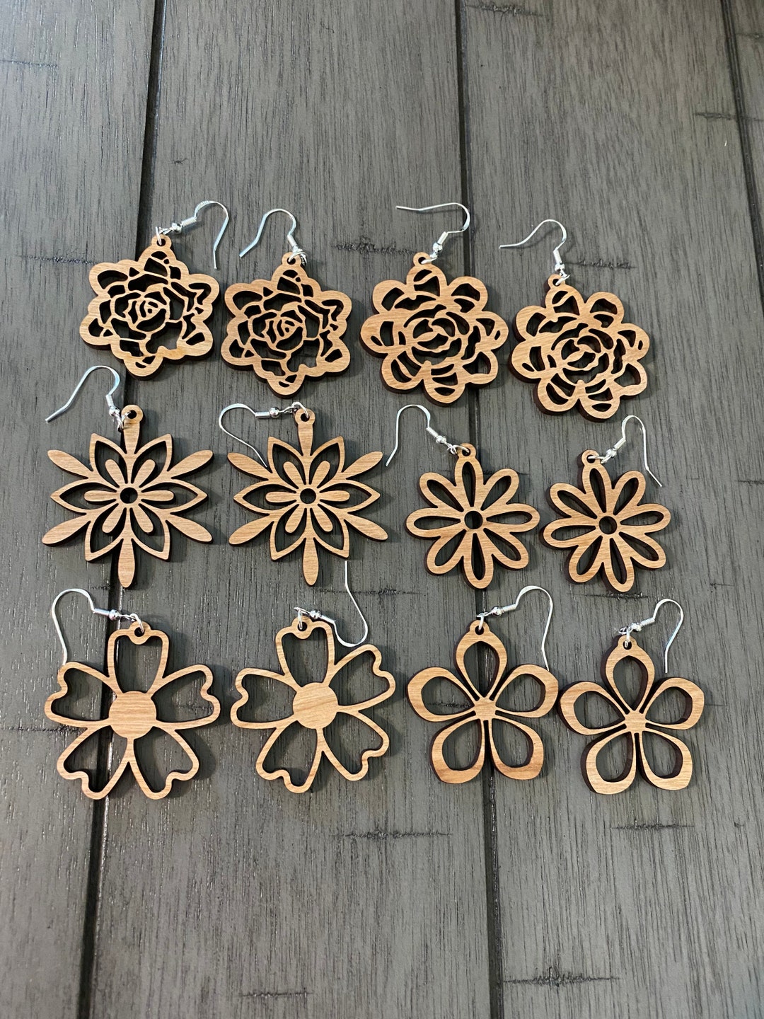 Wooden Flower Earrings / Lightweight Dangle Earrings / Wooden Jewelry ...