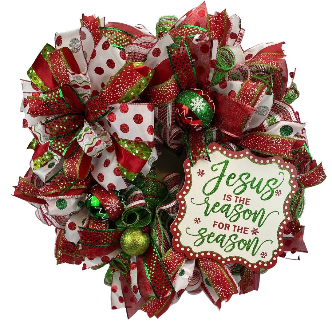 Sale / Large Winter Wreath / Christmas Jesus Wreath / Red, Lime Green ...