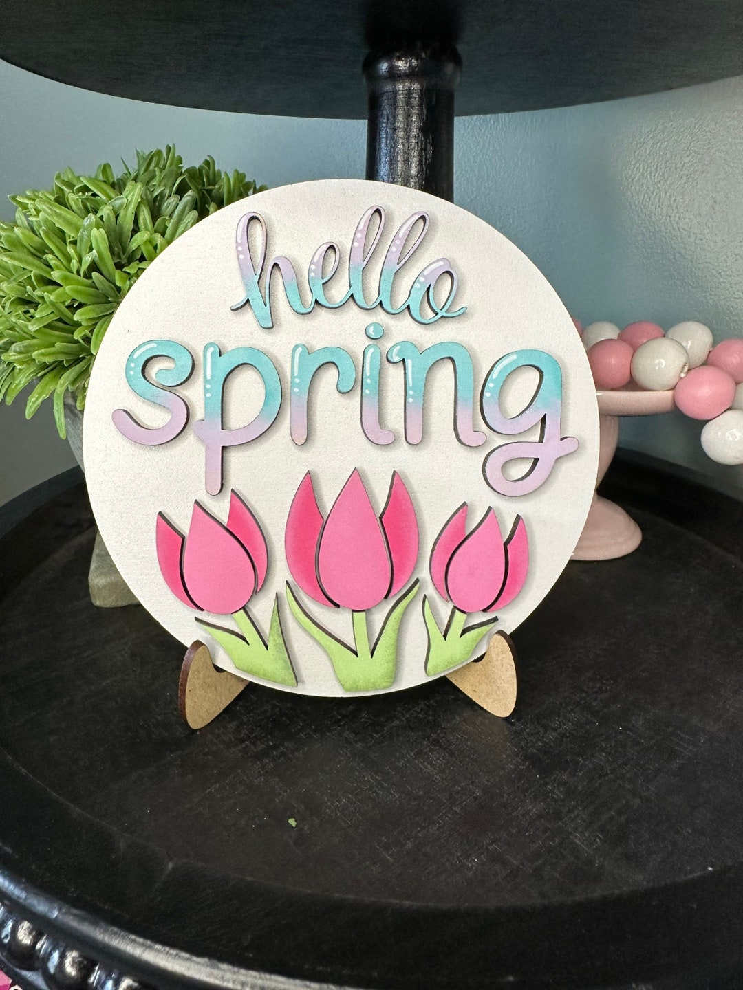Hello Spring Table Sign / Shelf Sitter / Tiered Tray Decor / Wooden 3D ...