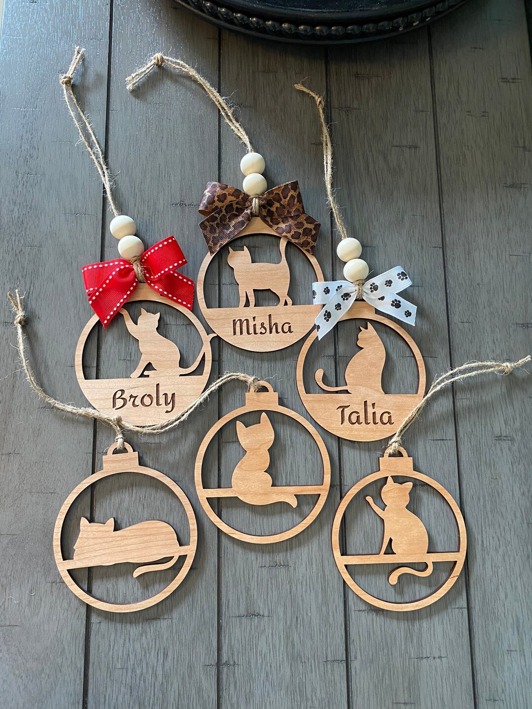 Cat Ornament / Engraved Wooden Gift Attachment / Stocking Stuffer ...