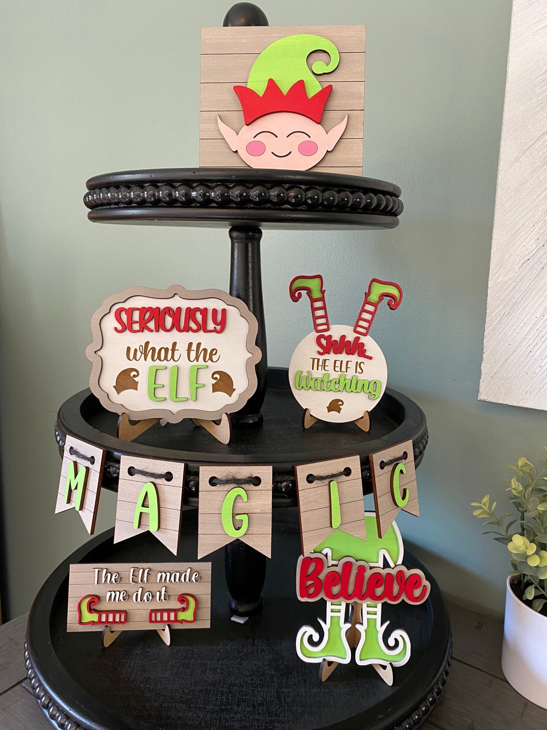 Elf Christmas Tiered Tray Decor / Decorative Trays / Fun Xmas ...