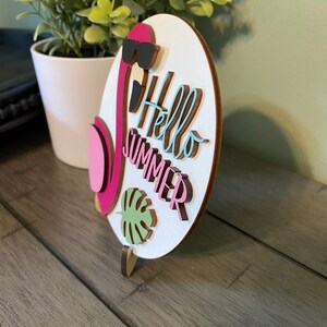 Hello Summer Table Sign / Shelf Sitter / Tiered Tray Decor / Wooden 3D ...
