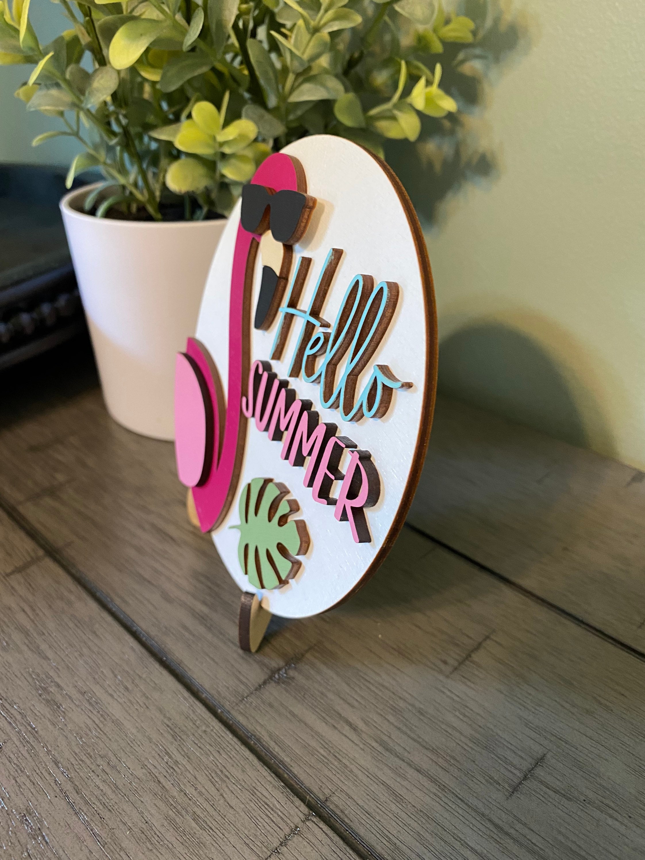 Hello Summer Table Sign / Shelf Sitter / Tiered Tray Decor / Wooden 3D ...