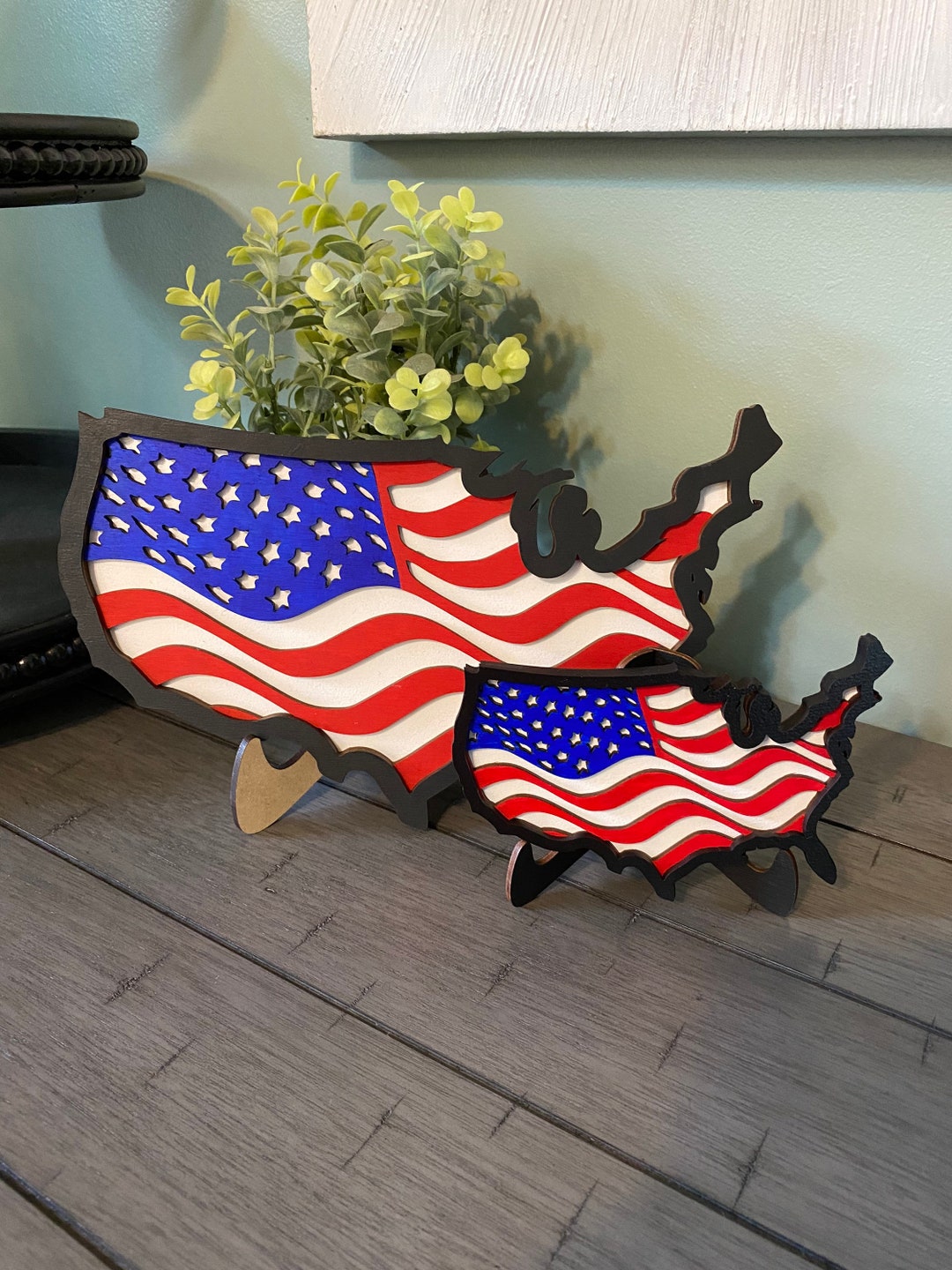 American Flag Table Sign / Shelf Sitter / Tiered Tray Decor / Wooden 3D ...