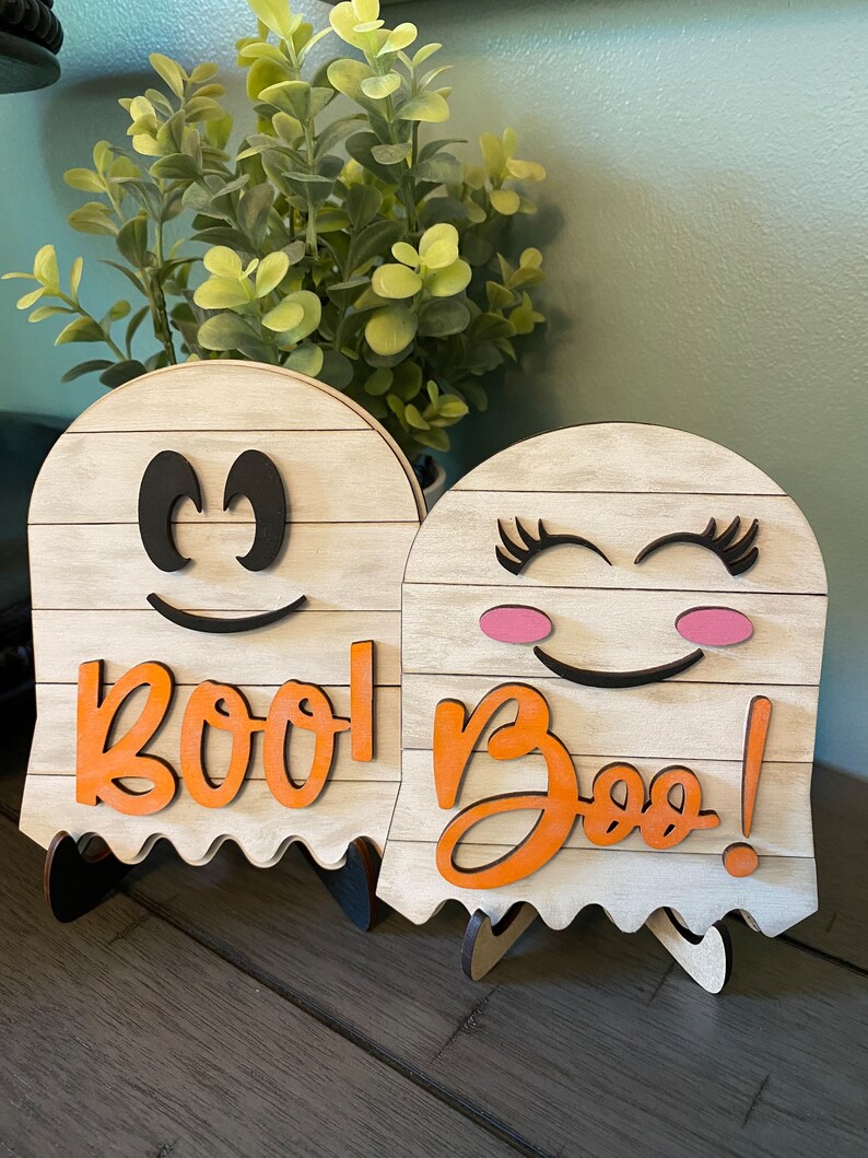 Ghost BOO Sign / Shelf Sitter / Tiered Tray Decor / Wooden 3D - Etsy