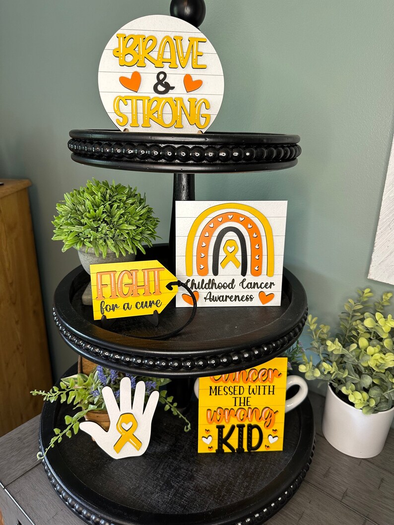 Childhood Cancer Awareness Tiered Tray Decor / Yellow Gold Ribbon ...