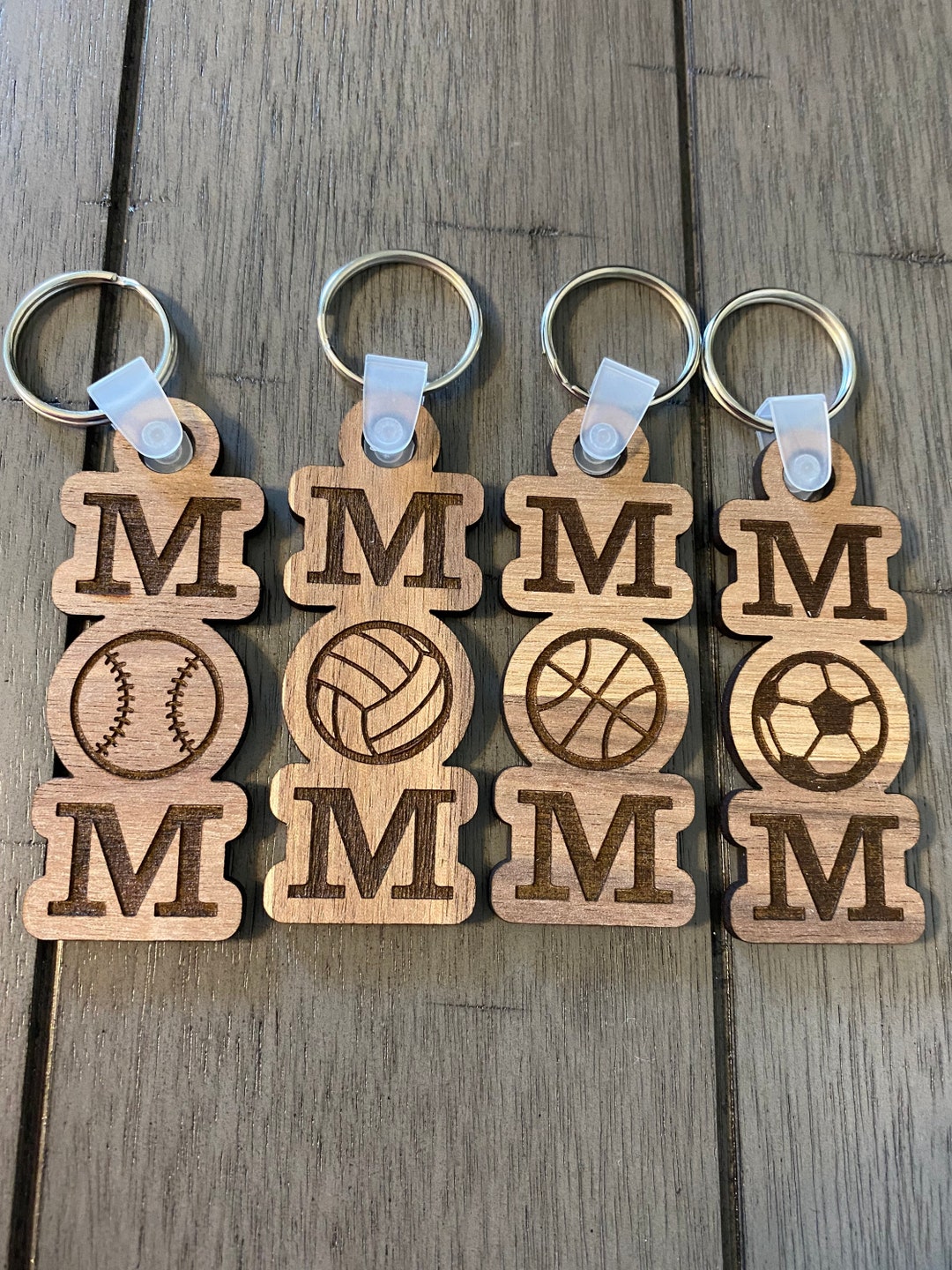 Mom Sports Keychain / Laser Engraved Wooden Keychain / Backpack Tag ...