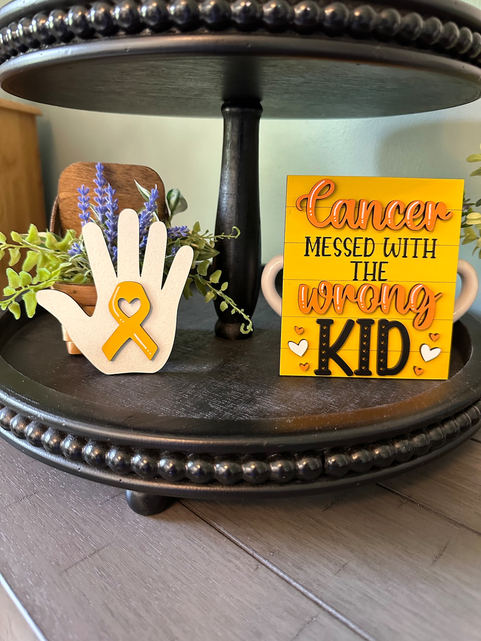 Childhood Cancer Awareness Tiered Tray Decor / Yellow Gold Ribbon ...