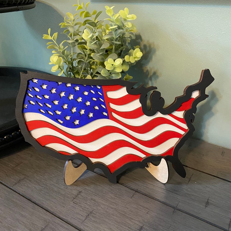 American Flag Table Sign / Shelf Sitter / Tiered Tray Decor / - Etsy
