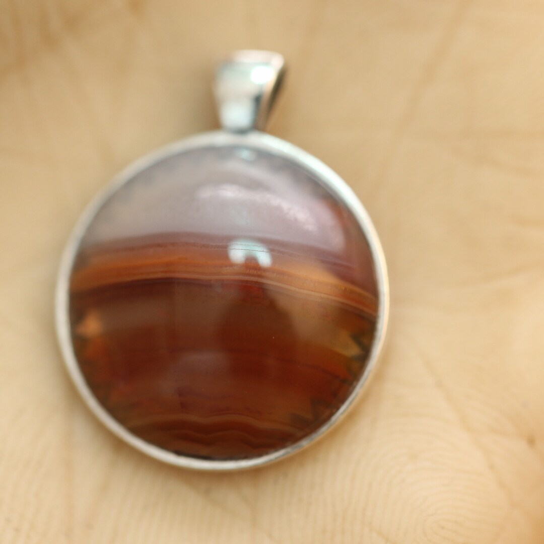 Red & White Banded Agate Pendant - 20mm Unique Inclusions, Sterling ...