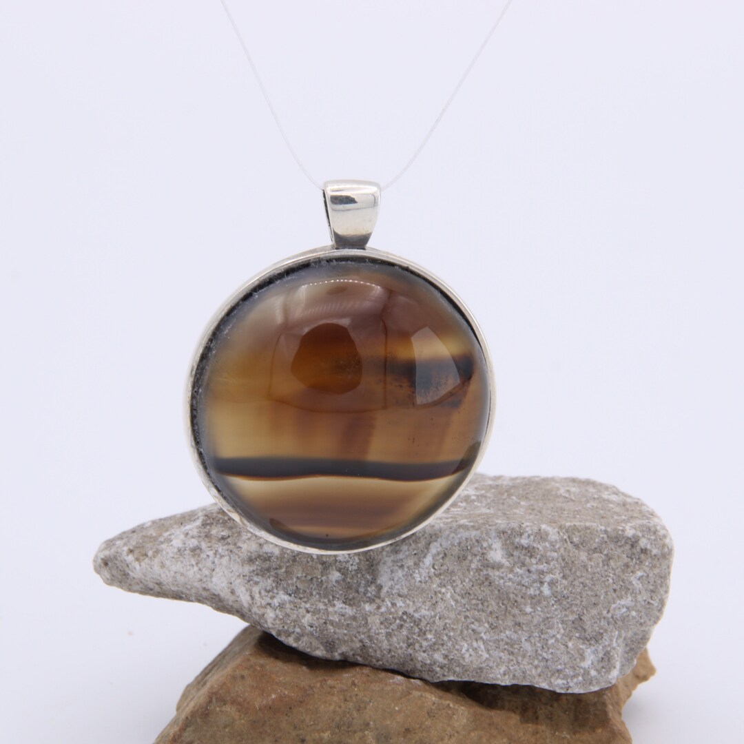 Montana Agate Pendant - 25mm, Sterling Silver, Bold Fractures & Color ...