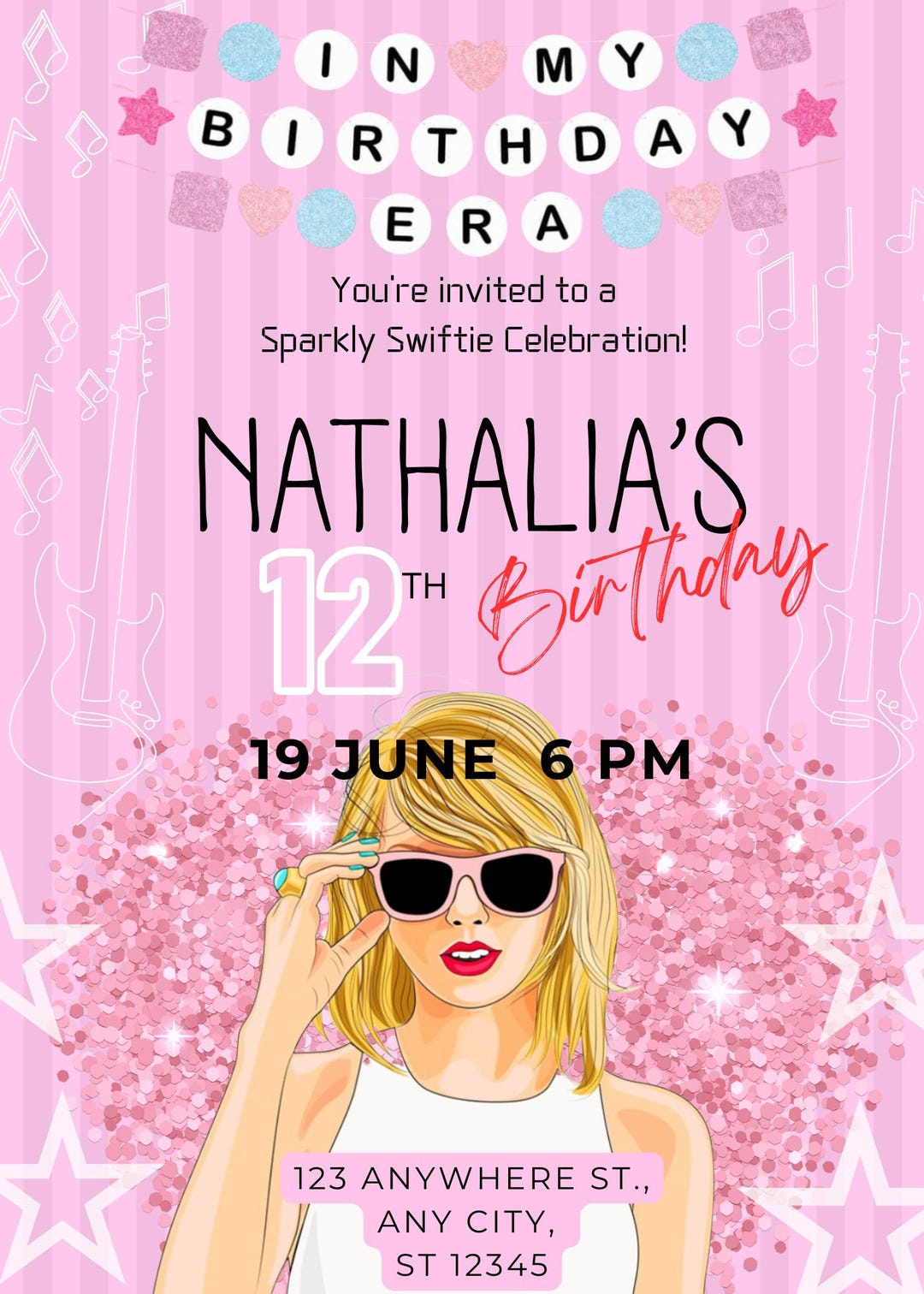 Taylor Swift Birthday Invitation | Editable Digital Invite for Swiftie ...