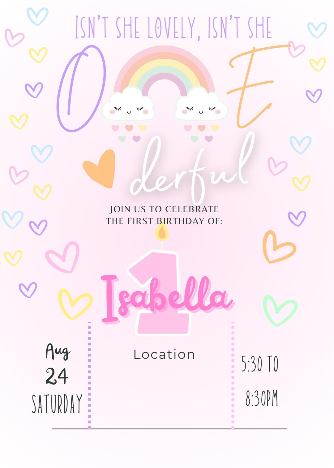 Rainbow Onederful Birthday Invitation: Editable Digital Invite (free ...