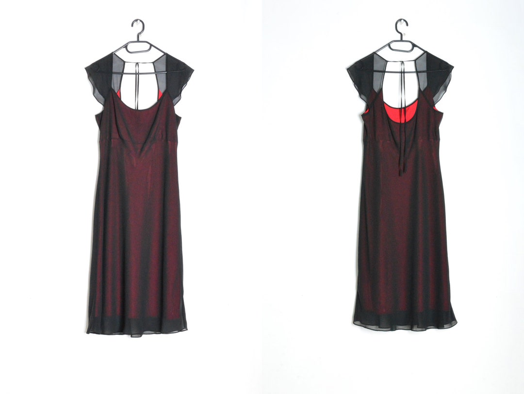 Y2K Red Black Mesh Romantic Vampire Goth Midi Dress Size L - Etsy