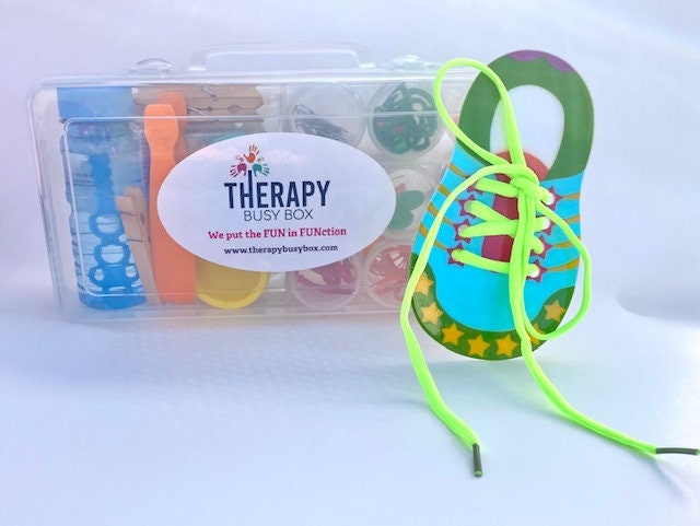 Children's Therapy Busy Box W/acrylic Shoe Tying Practice, Fine Motor ...