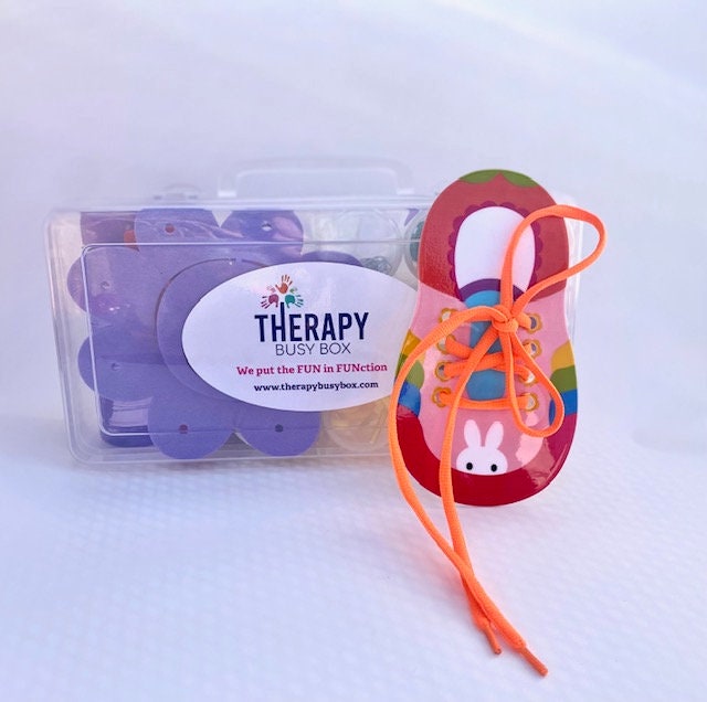 Children's Therapy Busy Box W/acrylic Shoe Tying Practice, Fine Motor ...