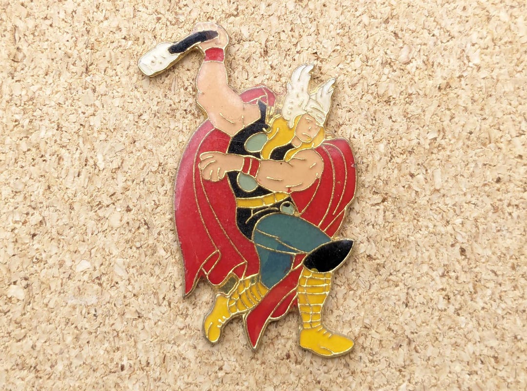 Vintage Marvel Superhero Pin: Thor Odinson Swinging Mjölnir Enamel Pin ...