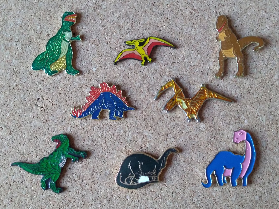 Vintage Dinosaur Pins: T-rex, Pterodactyl, Triceratops, Stegosaurus ...