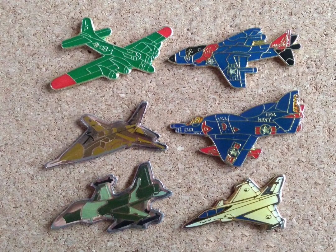 Vintage Airplane Pins: Navy Jet, Green Bomber Plane, Camo Aircraft ...