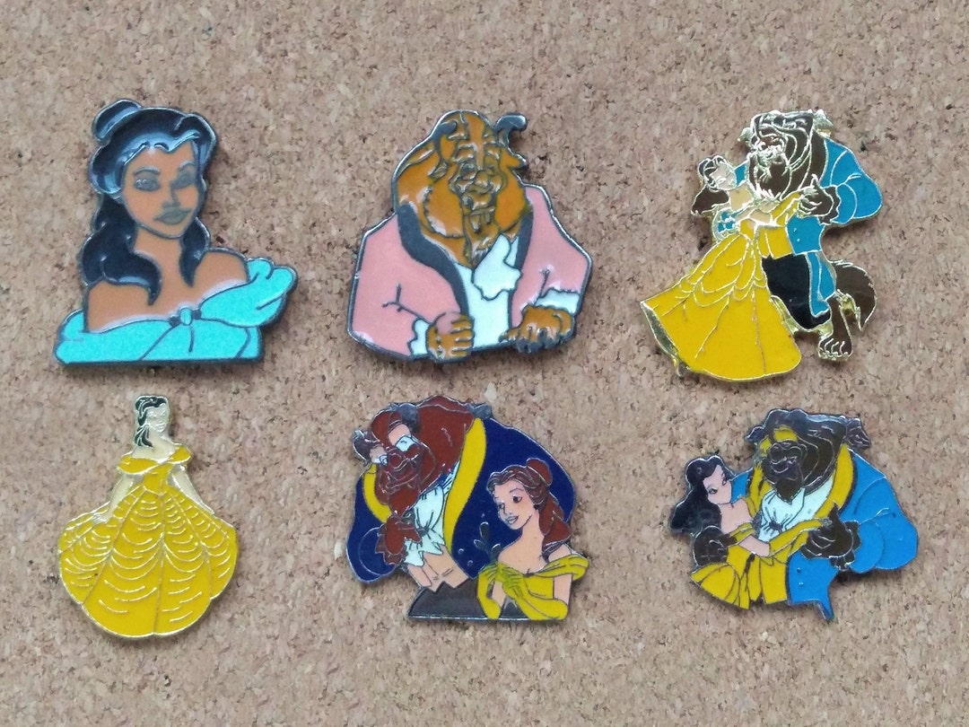 Vintage Disney Beauty and the Beast Pins: Belle in Dress, the Beast ...