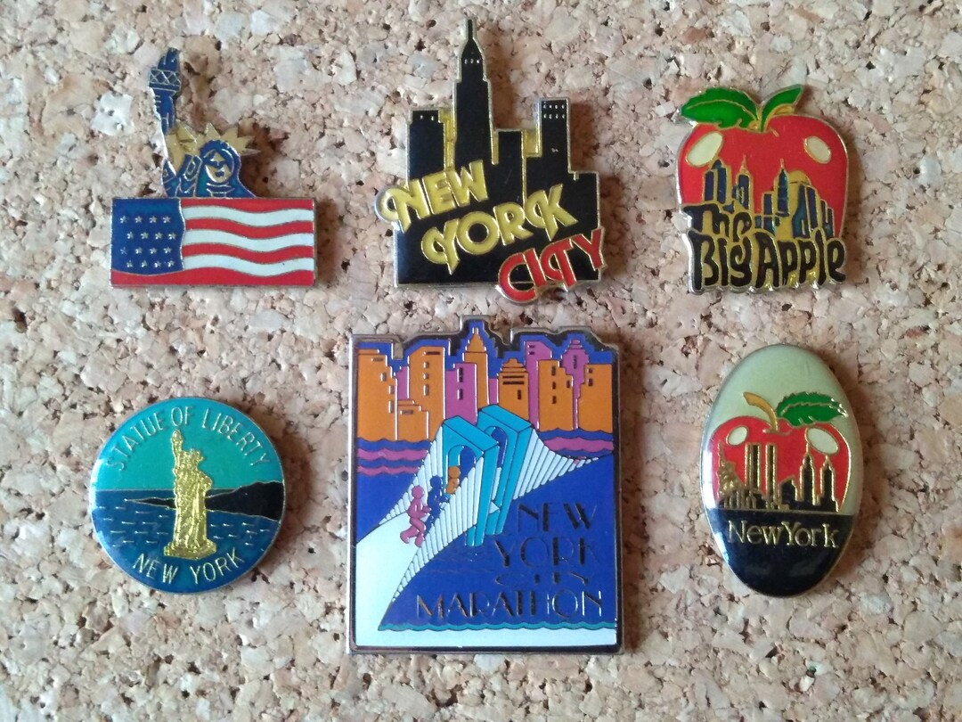 Vintage New York Pins: Statue of Liberty, the Big Apple & New York City ...