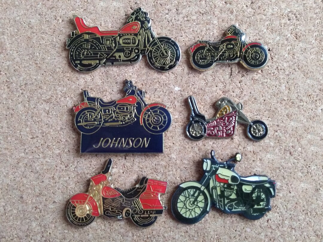 Vintage Motorcycle Pins: Johnson, Chopper, Red, Black & White Motorbike ...