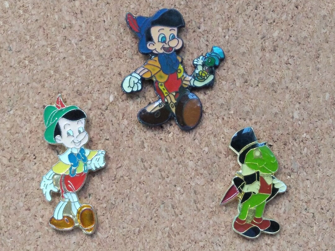Vintage Disney Pinocchio Pins: Pinocchio & Jiminy Cricket Enamel Pins ...