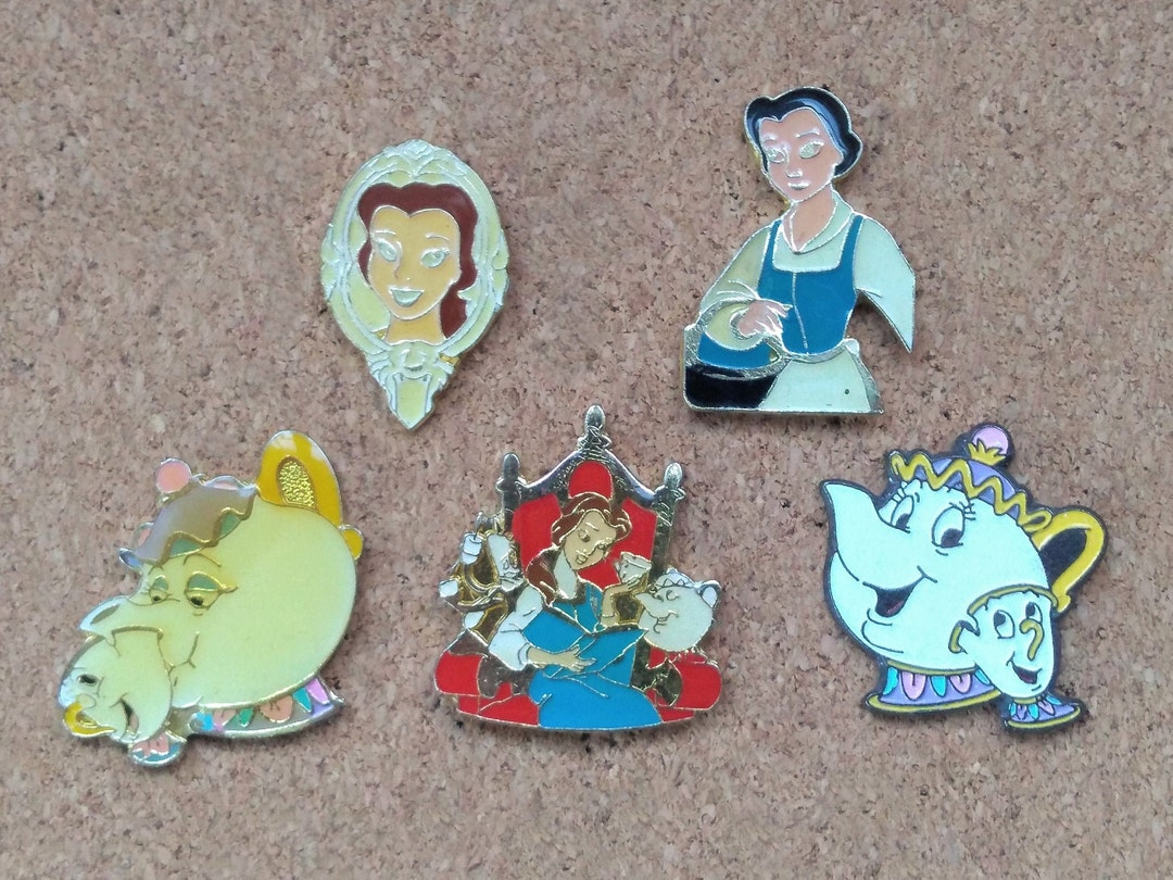 Vintage Disney Beauty and the Beast Pins: Belle, Chip, Mrs. Potts ...