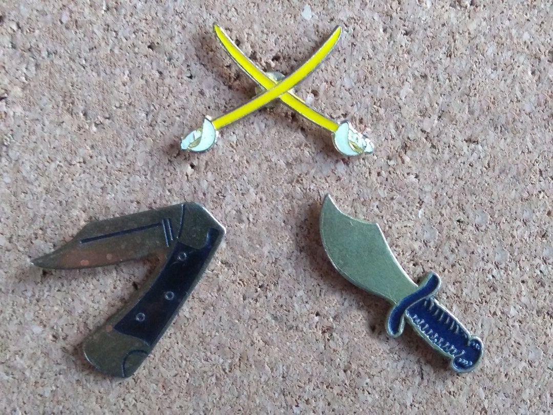Vintage Melee Weapon Pins: Swiss Knife, Dual Sabres and Dagger Enamel ...