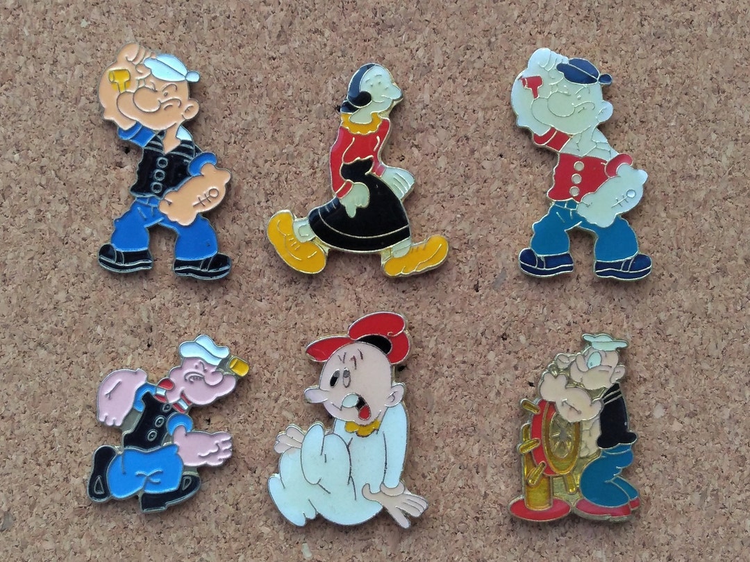 Vintage Popeye the Sailor Man Pins: Smoking Popeye, Olive Oyl, Steering ...