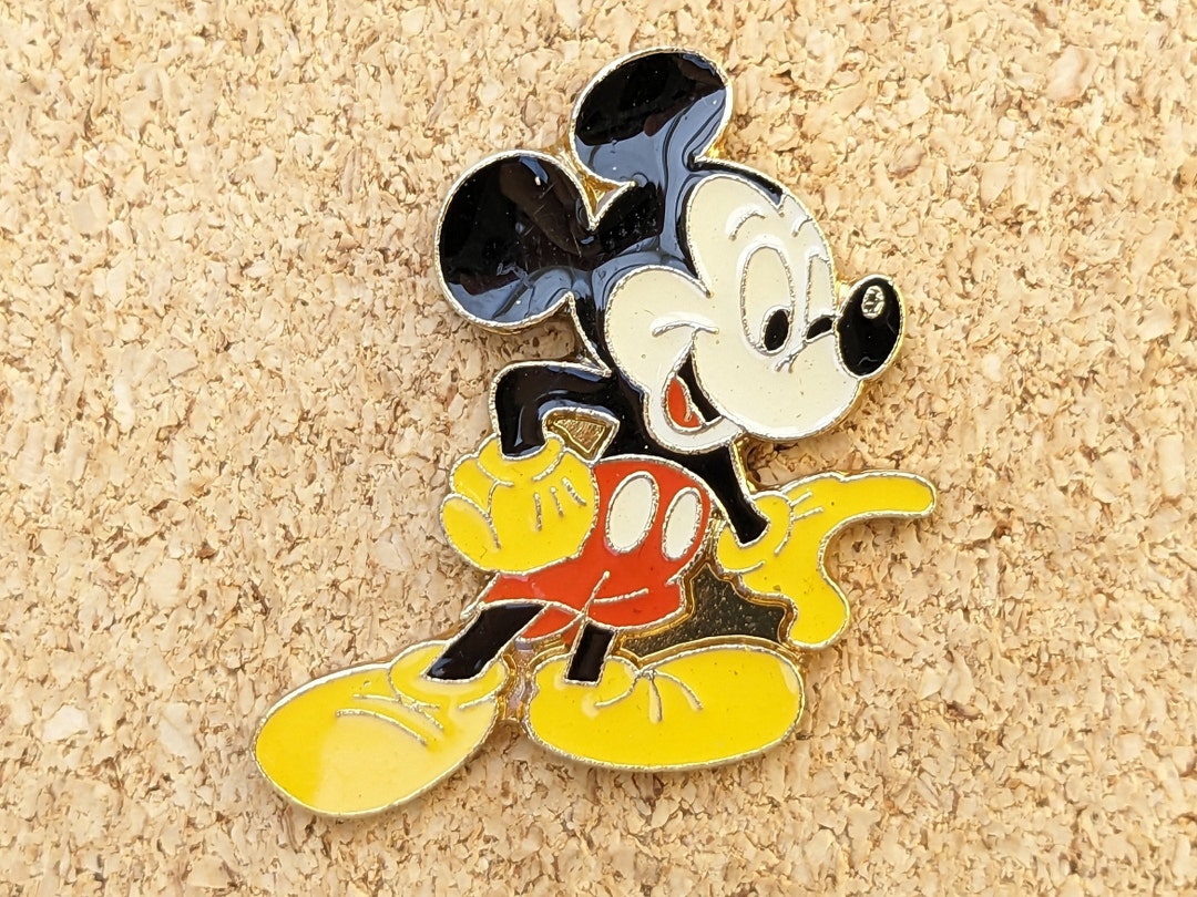 Vintage Mickey Mouse Leaning Enamel Pin - Etsy