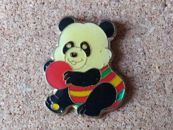 Vintage giant panda pins: panda bear with balloons, p… - Gem
