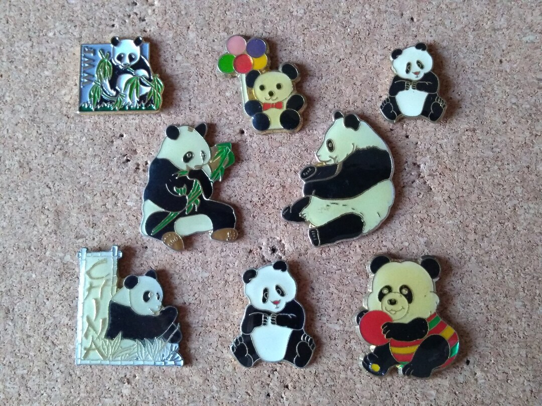Vintage Giant Panda Pins: Panda Bear With Balloons, Panda Bear Eating ...