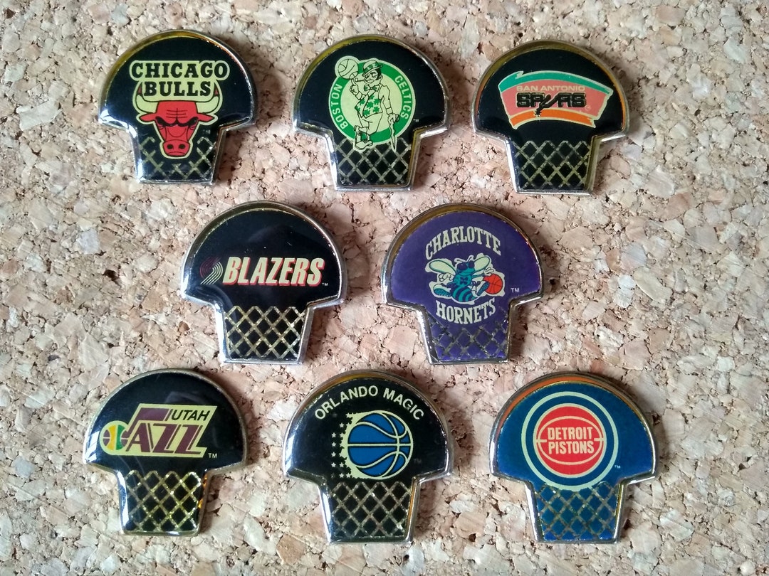 Vintage NBA Basket Hoops Pins: Chicago Bulls, Detroit Pistons, Boston ...