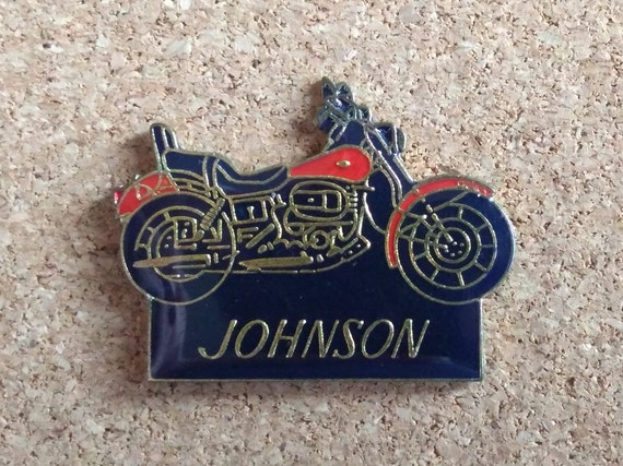 Vintage motorcycle pins: Johnson, chopper, red, black… - Gem