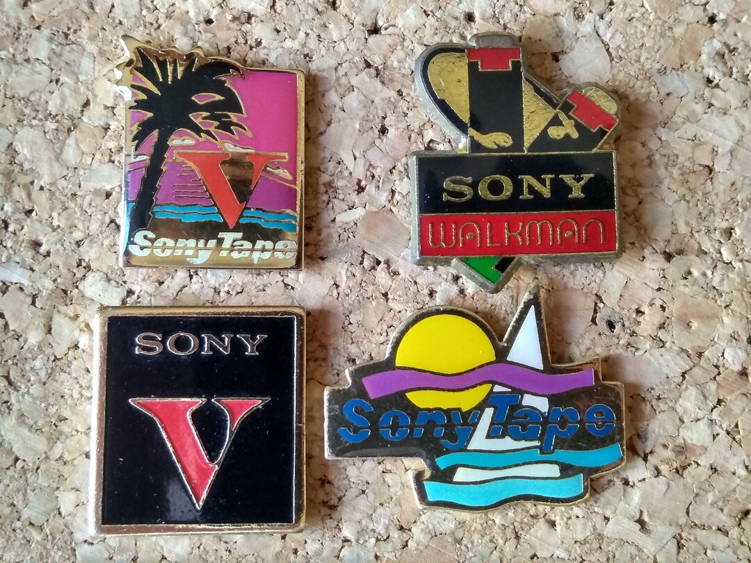 Vintage Sony Pins: Sony V Tape, Sony Walkman, Sony V & Sony Tape Enamel ...