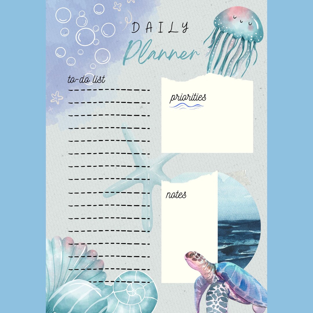 Ocean Themed Daily Planner for Ocean Sea Animal Lovers Jellyfish Turtle ...