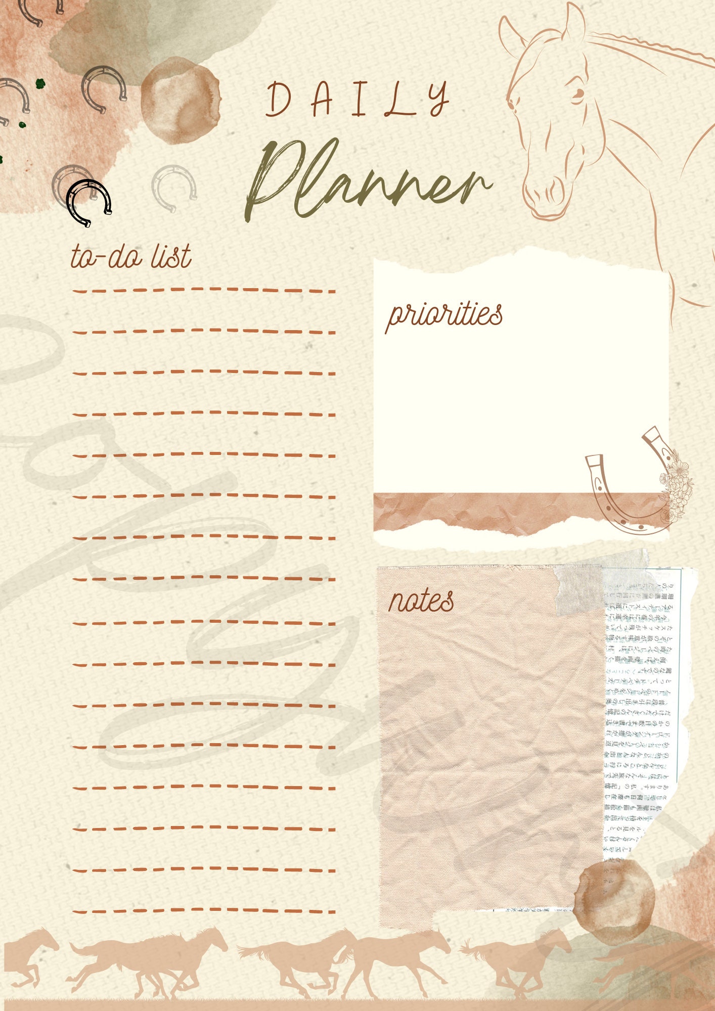 Horse Themed Daily Planner Horse Girl Equestrian Gift - Etsy