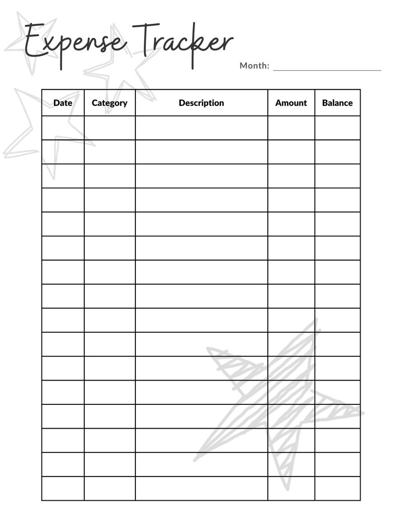 Simple Expense Tracker Planner Budget Sheet With Stars - Etsy
