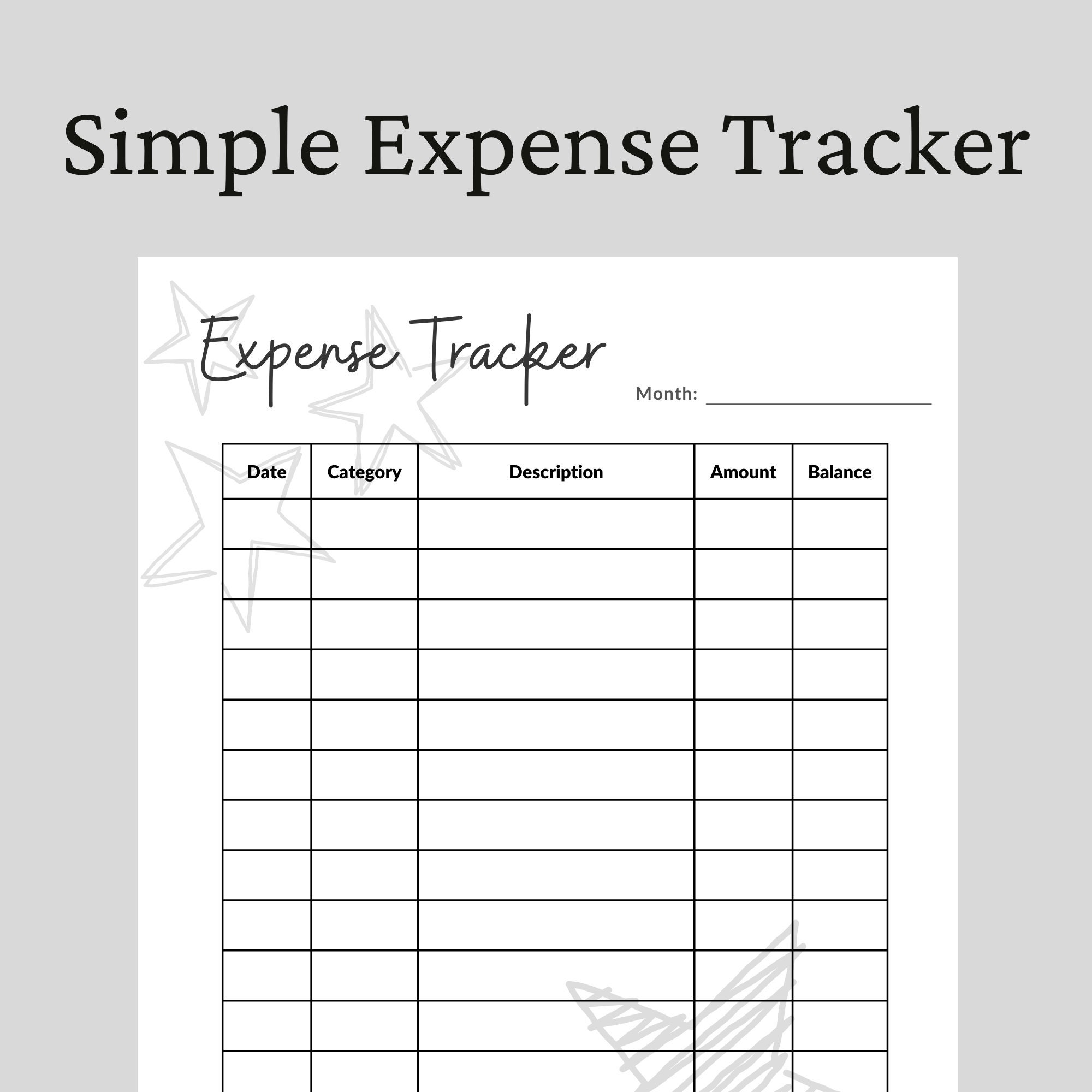Simple Expense Tracker Planner Budget Sheet With Stars - Etsy