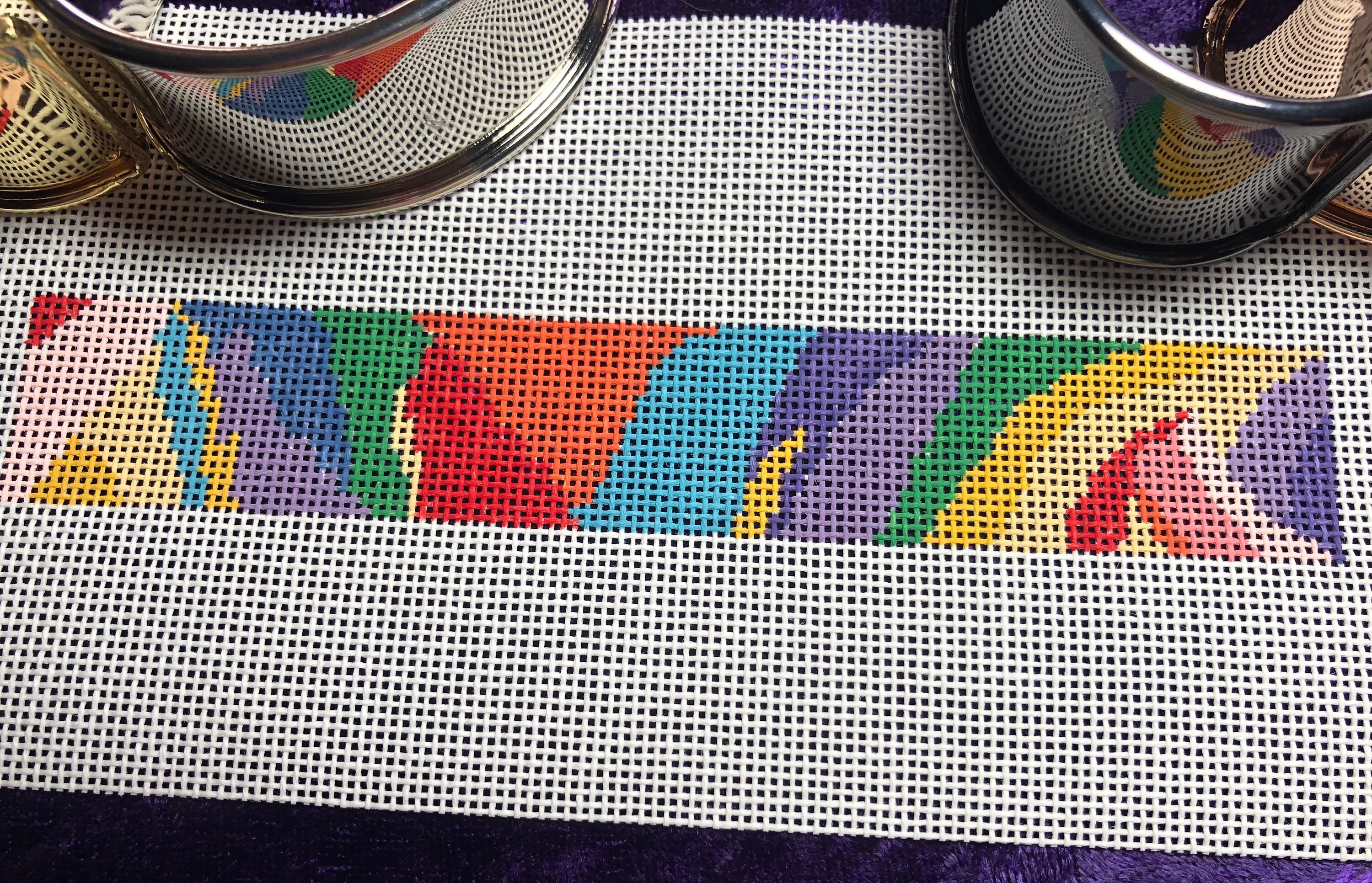 Hand Painted Needlepoint Flashy Colors Cuff Bracelet, or Choose No ...