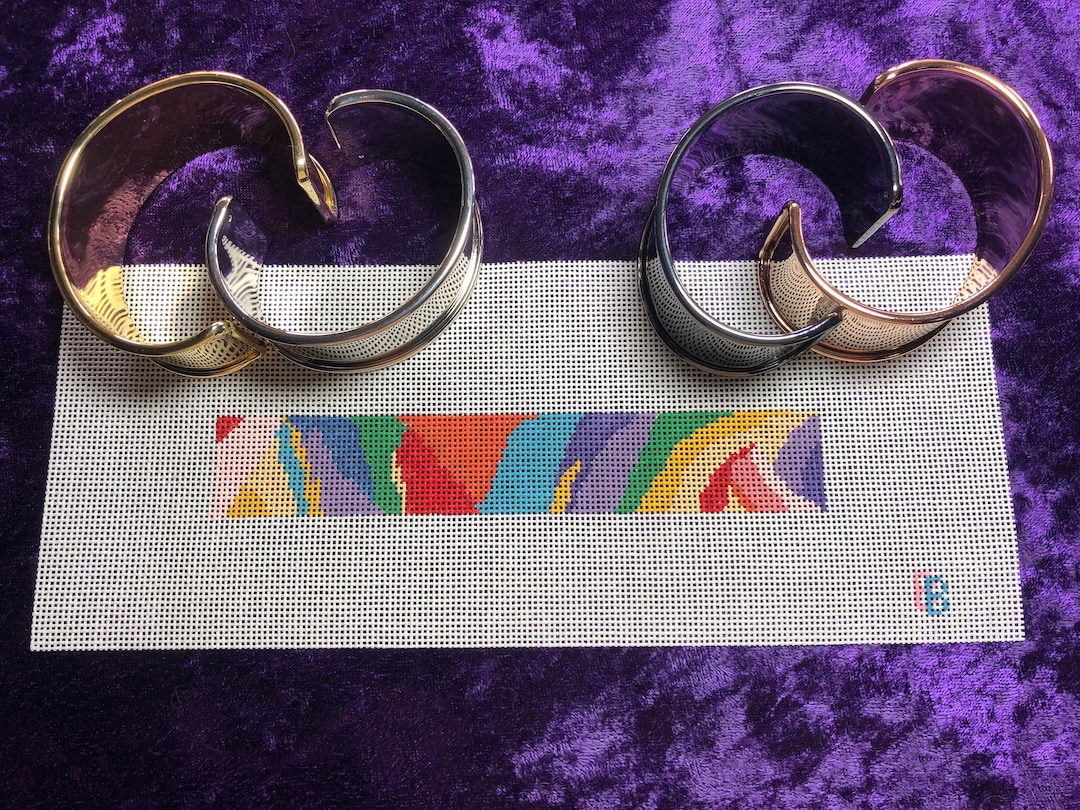 Hand Painted Needlepoint Flashy Colors Cuff Bracelet, or Choose No ...