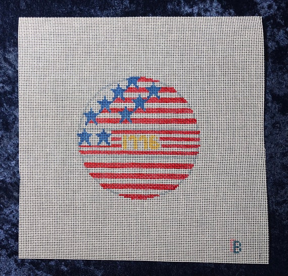 Hand painted Needlepoint Round 1776 American Flag Design. | Etsy