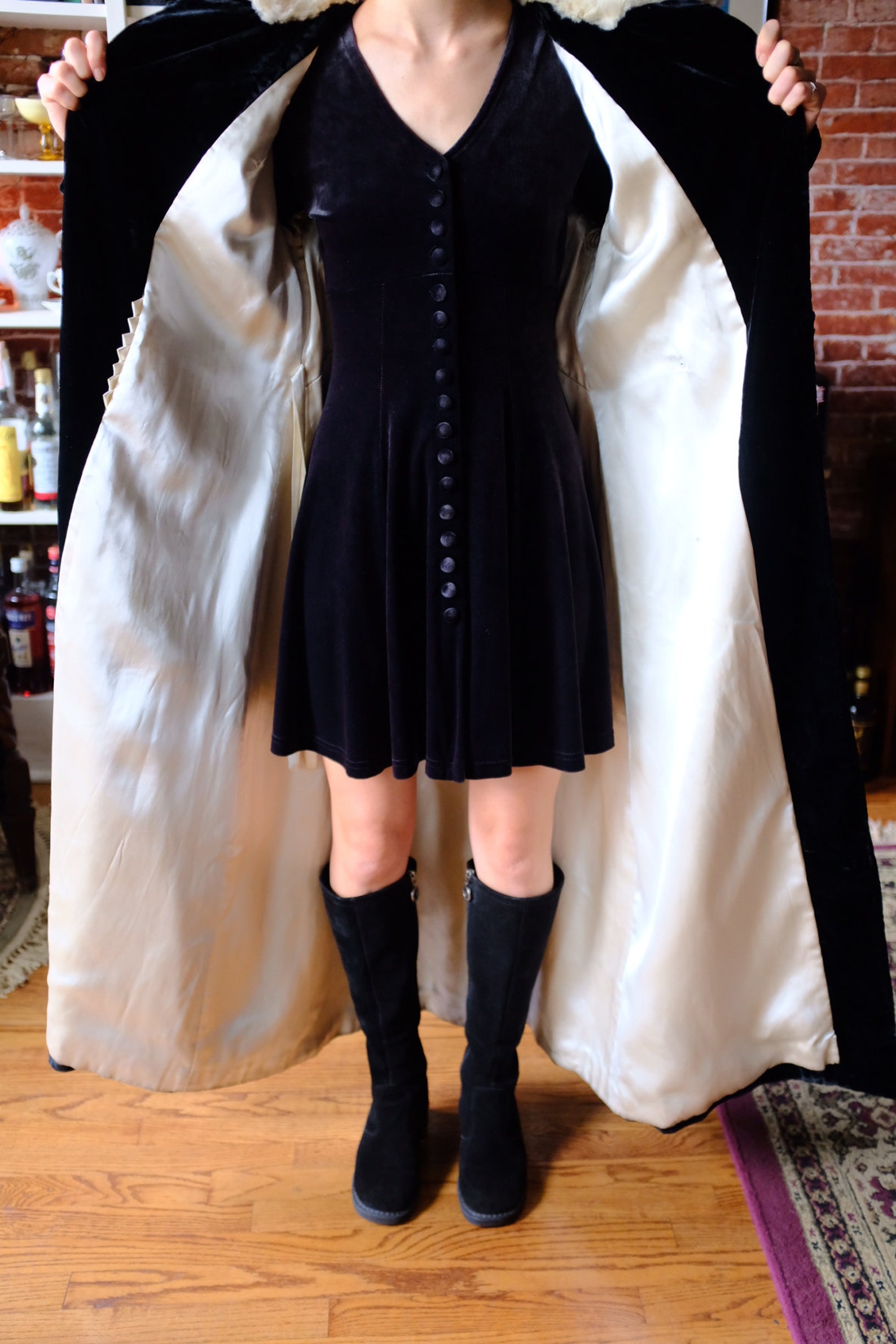 Vintage Long Black Velvet Opera Coat - Etsy